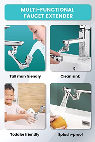 WIRELEL1080° Rotating Faucet Extender, Universal Splash Filter Faucet Aerator with 2 Water Flow Mode with Rubber Gaskets for Bathroom Kitchen Faucet