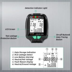 Homaisson Electrical Outlet Tester with GFCI, 3 Prong 120V AC Receptacle Tester & Socket Tester with LCD Voltage Display and Data Storage Function, 7 Common Wiring Problem Circuit Detection for Home