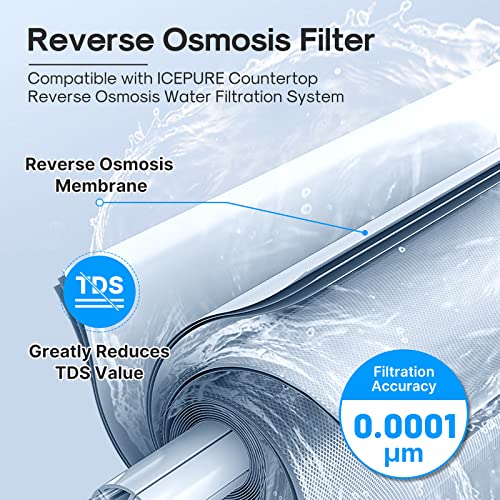 ICEPURE CTR-W2 RO Filter Replacement Cartridge, Replacement for Countertop Reverse Osmosis Water Filtration System, Purify Tap Water, Remove 99.99% PFAS&PFOA&PFOS，12-24 Months (1 Pack)