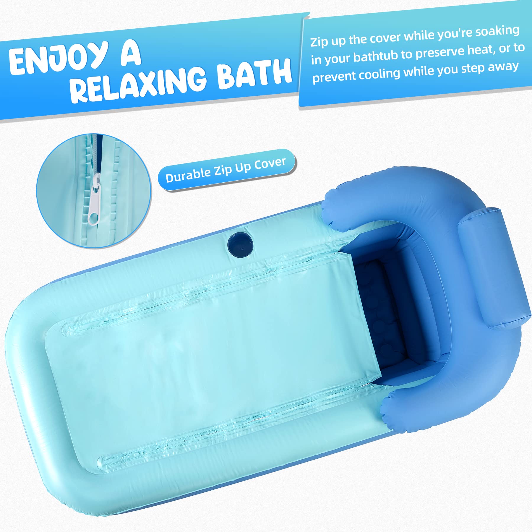 Inflatable Bathtub Adult with Electric Air Pump, Indoor or Outdoor Portable Foldable Bath Tub and Ice Bath Tub, Freestanding Blow Up Bathtub with Bath Pillow Headrest for Adults Spa, 63"x33" (Blue)