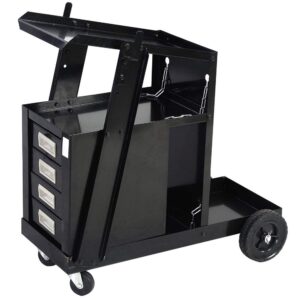 rolling welding cart, heavy duty welder cart, welder trolley with wheel & safety chain & tank storage & gas bottle storage for tig welder or mig welder, 100 lbs capacity