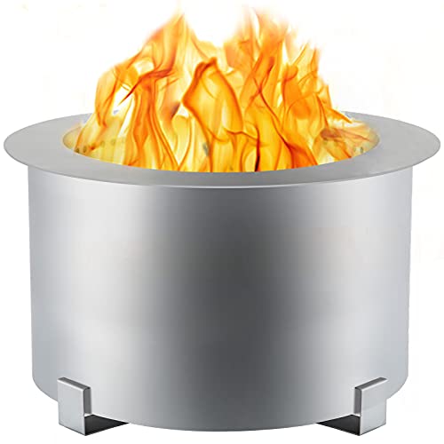 VEVOR Smokeless Fire Pit, Large 21.5 inch Diameter Wood Burning Fire Pit, Stainless Steel Stove Bonfire, Outdoor Stove Bonfire Fire Pit, Portable Smokeless Fire Bowl for Picnic Camping Backyard Silver