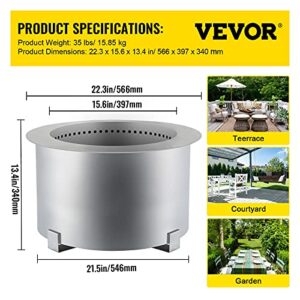 VEVOR Smokeless Fire Pit, Large 21.5 inch Diameter Wood Burning Fire Pit, Stainless Steel Stove Bonfire, Outdoor Stove Bonfire Fire Pit, Portable Smokeless Fire Bowl for Picnic Camping Backyard Silver