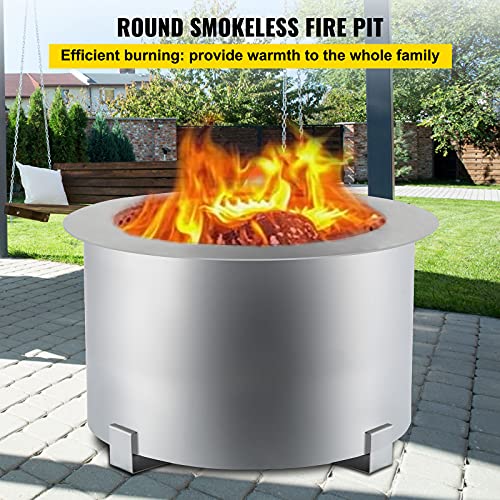 VEVOR Smokeless Fire Pit, Large 21.5 inch Diameter Wood Burning Fire Pit, Stainless Steel Stove Bonfire, Outdoor Stove Bonfire Fire Pit, Portable Smokeless Fire Bowl for Picnic Camping Backyard Silver