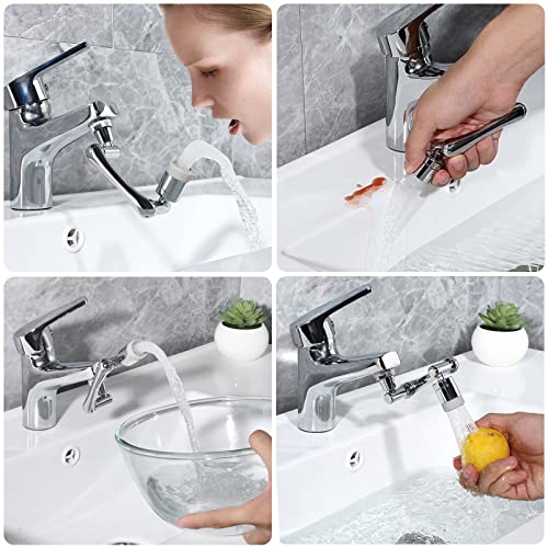 Rotating Faucet Extender,1440° Swivel Robotic Arm Extension Faucet with 2 Spray Functions, Bathroom Sink Sprayer Attachment for Eye/Hair/Face and Gargle Portable Washing