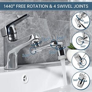 Rotating Faucet Extender,1440° Swivel Robotic Arm Extension Faucet with 2 Spray Functions, Bathroom Sink Sprayer Attachment for Eye/Hair/Face and Gargle Portable Washing