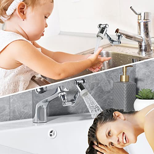 Rotating Faucet Extender,1440° Swivel Robotic Arm Extension Faucet with 2 Spray Functions, Bathroom Sink Sprayer Attachment for Eye/Hair/Face and Gargle Portable Washing