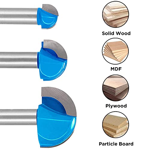 TOOLDO Router Bits ，3pcs Core Box Router Bit Set,Diameter 3/4", 1-1/4", 1-5/8" Round Nose Bit Set,1/2" Shank Router Bit Set，for DIY, Woodworking Project