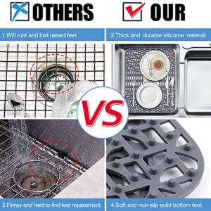 JUSTOGO Sink Protectors for Kitchen Sink,Silicone Sink Mat Grid Accessory,1 PCS Non-slip Grey Sink Mats for Bottom of Kitchen Farmhouse Stainless Steel Porcelain Sink (16.25"x 13")