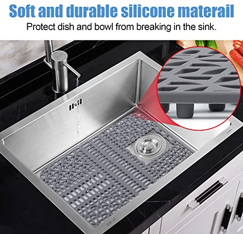 JUSTOGO Sink Protectors for Kitchen Sink,Silicone Sink Mat Grid Accessory,1 PCS Non-slip Grey Sink Mats for Bottom of Kitchen Farmhouse Stainless Steel Porcelain Sink (16.25"x 13")