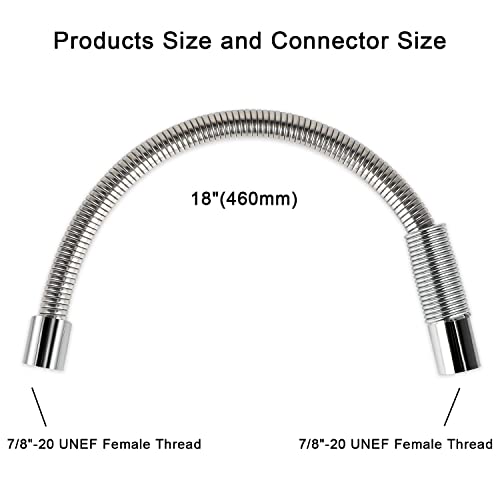 TBER Flexible Stainless Pre Rinse Hose Replacement Kit for All Brand Commercial Kitchen Sink Faucet with 7/8-20 UNEF Ends, 18” Dishwasher Hose Better for Less Than 25” Height Pre-Rinse Faucet