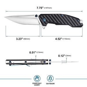 Folding Pocket Knife， Pocket Knives Carbon Fibers Handle， High Hardness D2 Blade With Clip and Liner Lock，Camping Knife for EDC, Fishing， Camping and Outdoor Activities-Good for Men Gift