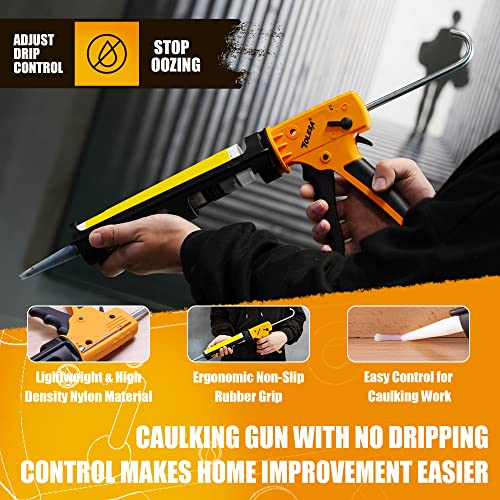 TOLESA Anti-Drip Hand Caulking Gun High Thrust Ratio 12:1 with No Dripping Control for Kitchen Bathroom Window Easy Caulk Gun Non Drip 10oz (310ml) Silicone Caulking Tools Kit with Caulk Removal Tool