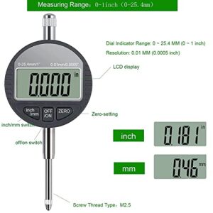 HDLNKAK Electronic Digital Dial Indicator Gauge and Magnetic Base, 0-1 Inch/25.4 mm Inch/Metric Conversion Measuring Tool for 3D Printer, Table Saw Measurement, Auto Repair and CNC Machine