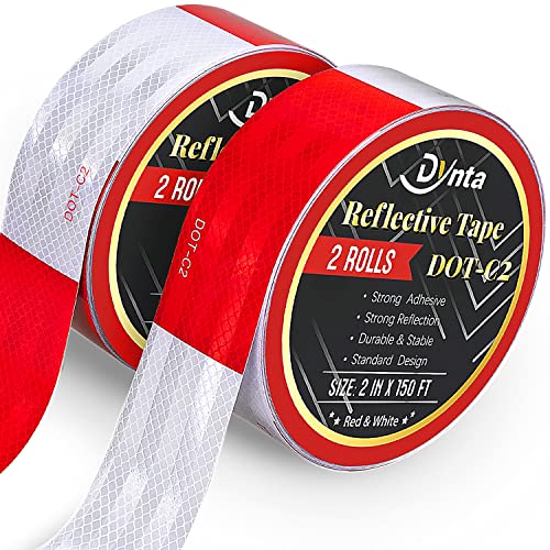 Dynta Reflective Tape Dot 2Inch x 300Feet Reflector DOT-C2 Safety Waterproof Adhesive Conspicuity Red and White Tape for Trailer, Trucks, Cars,Yachting,Outdoor 2 Rolls (2Inch x 150Feet)