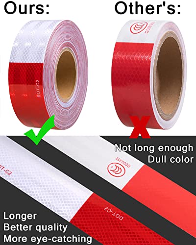 Dynta Reflective Tape Dot 2Inch x 300Feet Reflector DOT-C2 Safety Waterproof Adhesive Conspicuity Red and White Tape for Trailer, Trucks, Cars,Yachting,Outdoor 2 Rolls (2Inch x 150Feet)