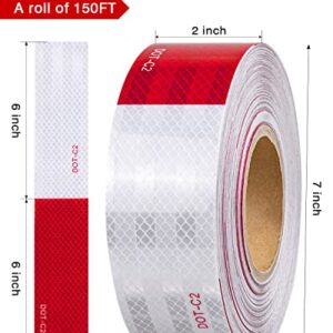 Dynta Reflective Tape Dot 2Inch x 300Feet Reflector DOT-C2 Safety Waterproof Adhesive Conspicuity Red and White Tape for Trailer, Trucks, Cars,Yachting,Outdoor 2 Rolls (2Inch x 150Feet)