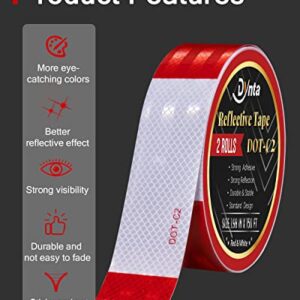 Dynta Reflective Tape Dot 2Inch x 300Feet Reflector DOT-C2 Safety Waterproof Adhesive Conspicuity Red and White Tape for Trailer, Trucks, Cars,Yachting,Outdoor 2 Rolls (2Inch x 150Feet)