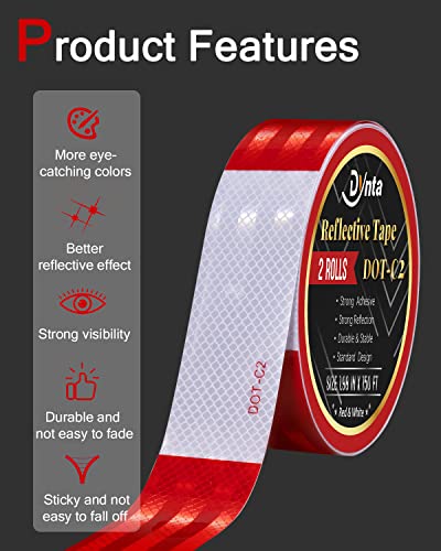 Dynta Reflective Tape Dot 2Inch x 300Feet Reflector DOT-C2 Safety Waterproof Adhesive Conspicuity Red and White Tape for Trailer, Trucks, Cars,Yachting,Outdoor 2 Rolls (2Inch x 150Feet)