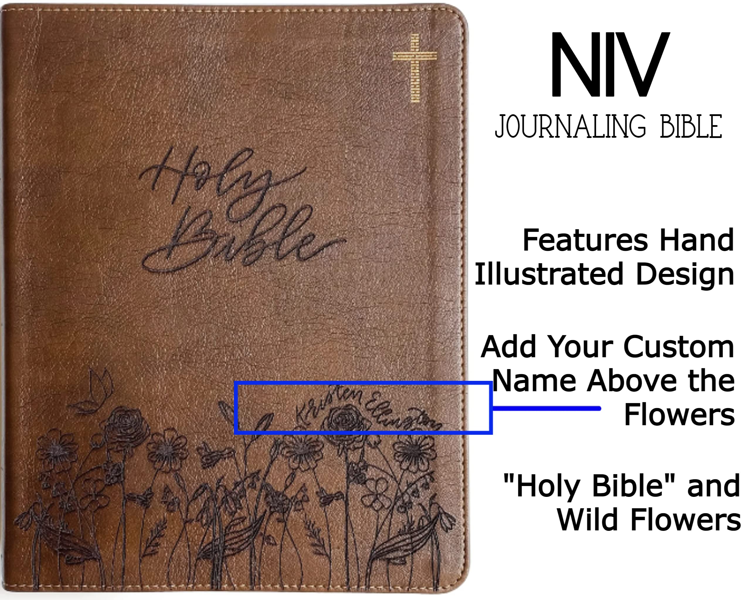 Hand Illustrated & Laser Engraved NIV Journaling Bible, Personalized Gift, Custom Name Engraving Available