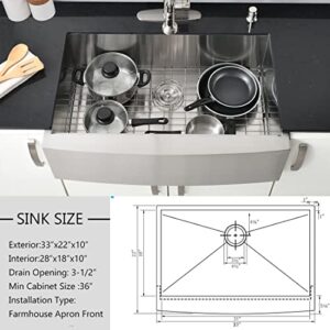 33 Inch Farmhouse Sink Stainless Steel - 33 inch Apron Front Farmhouse Sink Kitchen Sink Single Bowl 16 Gauge Stainless Steel Farm Sink