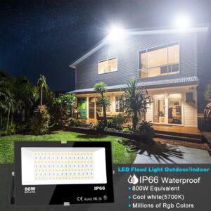 LED Flood Light Outdoor 800W Equivalent 8000LM Smart RGB Landscape Lighting with APP Control, DIY Scenes - Timing - 5700K Daylight White - Color Changing Uplight, IP66 Waterproof US Plug MELPO(2Pack)