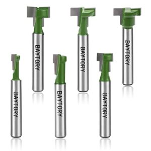 baytory 6pcs keyhole router bits set, 1/4" shank router keyhole bit set -1/4 & 5/16 & 3/8 & 9/16 & 1/2 & 5/8 inch blade diameter for wood hex bolt t-track slotting milling cutters set (green)