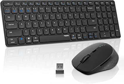 RAPOO 9550M Multi Device(Bluetooth 3.0/5.0/2.4G) Wireless Keyboard and Optical Mouse Combo, Easy-Connect Up to 4 Devices, Extremely Thin Keyboard and High-Precision Sensor Multi-Functional Mouse