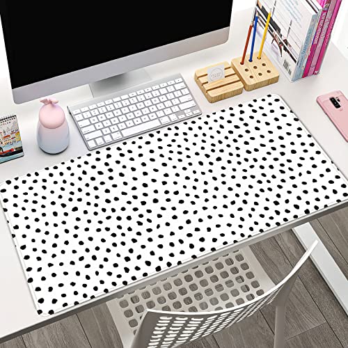 Boho Desk Mat, Polka Dot Large Mouse Pad Desk Pad Boho Desk Accessories for Women Office Decor, XXL Mousepad Long Laptop Keyboard Mouse Mat 31.5''X15.7'' Non-Slip Rubber Base with Stitched Edges