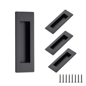 ravinte 4 pack black sliding closet door handles black flush pulls 4.72in length recessed finger pulls for sliding barn door sqaure cabinet pulls stainless steel