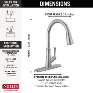 Delta Faucet Westville Brushed Nickel Kitchen Faucet, Kitchen Faucets with Pull Down Sprayer, Kitchen Sink Faucet, Faucet for Kitchen Sink, Magnetic Docking Spray Head, Arctic Stainless 9110-AR-DST