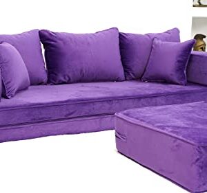 Purple Velvet Floor Seating, Velvet Sofa, Velvet Floor Sofa, Velvet Sectional Sofa, Velvet Floor Couches, Velvet Livingroom Sofas (Sofa + Ottoman)