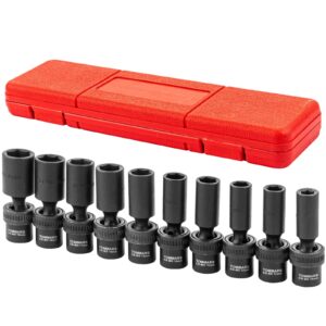 tommars swivel socket set, 3/8" drive deep impact swivel socket set, wobble socket set metric 10mm-19mm, cr-mo, 6 point