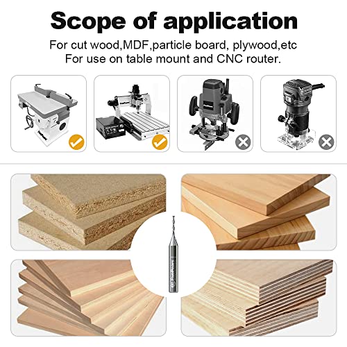 FivePears Down Cut Spiral Router Bit for CNC, 1/16 inch Cutting Diameter and 1/2 inch Cutting Length 1/4 inch Shank Carbide End Mill Router Bit for Wood Carving Engraving Grinding Grooving