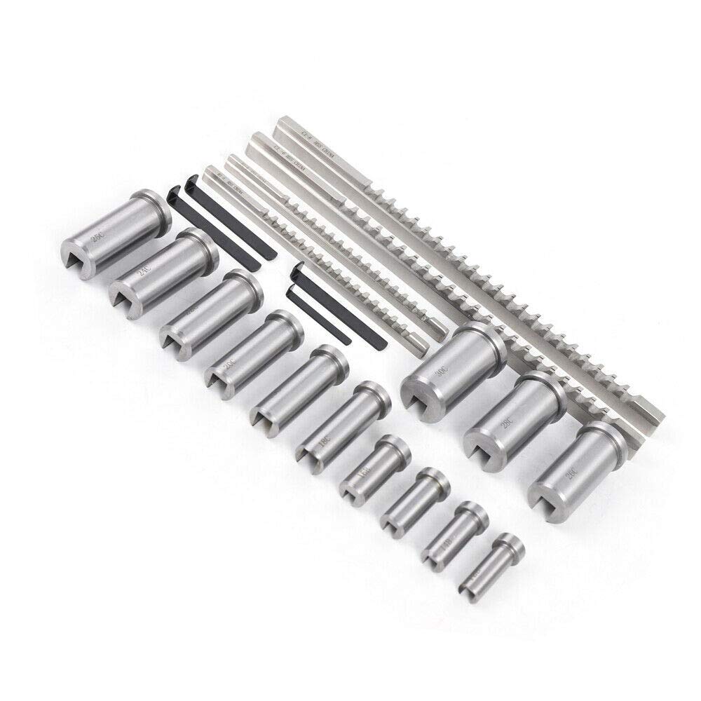 22 Pcs Keyway Broach Kit Keyway Broach Set Collared Bushing Shim Sets Metric Size Set High Speed Steel CNC Metal Metalworking Industrial Tools for Lathe