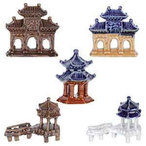 GANAZONO Miniature Bonsai Accessories 5Pcs Mini Pagoda Tower Statue Ceramic Hexagon Figurine Statue Landscape Decor for Garden Bonsai Fish Tank Decoration Garden Pagoda Lantern