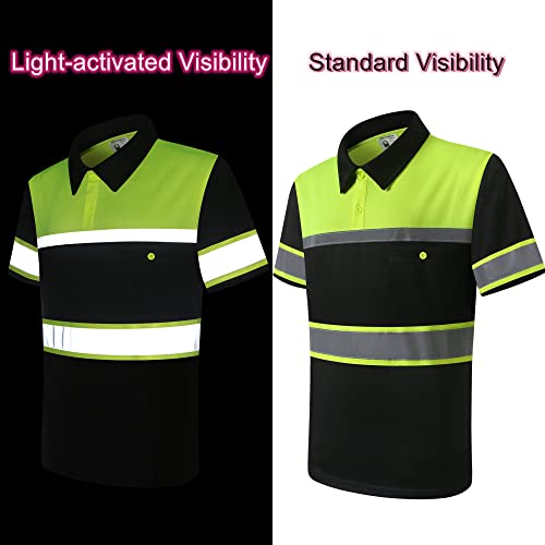 HoliSecure Safety Shirts for Men,High Reflective Men Polo Shirt with Pocket,Short Sleeve Workwear Breathable and Fast Dry(Yellow,2XLarge)