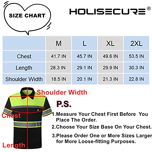 HoliSecure Safety Shirts for Men,High Reflective Men Polo Shirt with Pocket,Short Sleeve Workwear Breathable and Fast Dry(Yellow,2XLarge)