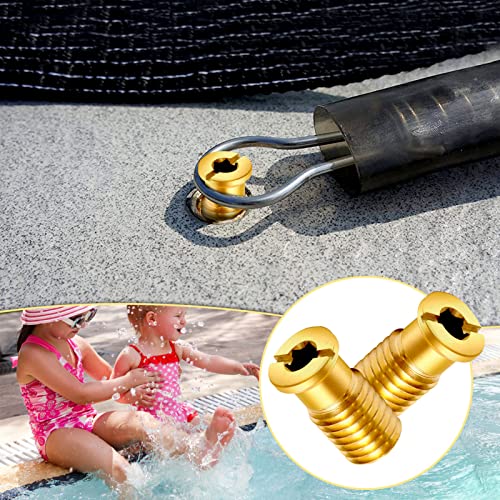 10 Pieces Brass Pool Cover Anchors Screws Pool Safety Cover Anchor Replacement Kit, Heavy Duty Pool Cover Anchors Concrete