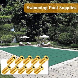 10 Pieces Brass Pool Cover Anchors Screws Pool Safety Cover Anchor Replacement Kit, Heavy Duty Pool Cover Anchors Concrete