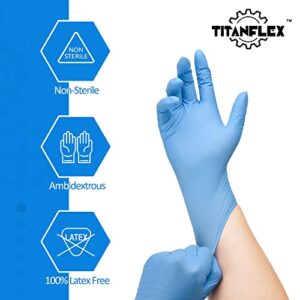 TitanFlex Nitrile Exam Gloves, Blue, 6-mil, Medium, Box of 100, Heavy Duty Nitrile Gloves Disposable Latex Free, Powder Free, Medical Gloves, Cooking Gloves, Mechanic Gloves, Cleaning Gloves