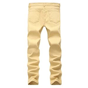 Men's Ripped Distressed Destroyed Jeans Stretch Vintage Hip Hop Jean with Holes Straight Leg Slim Fit Denim Pants (Khaki,27)