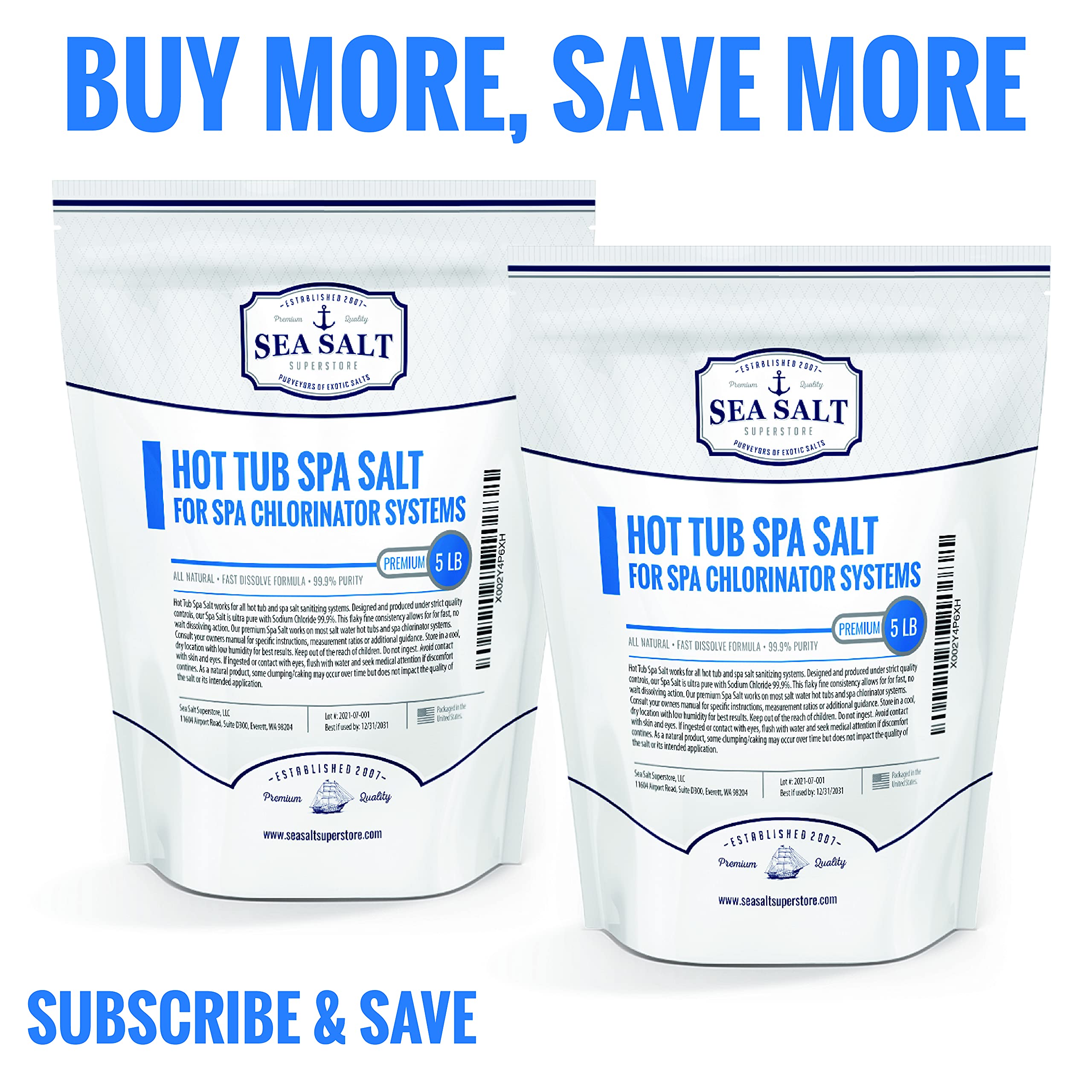 Hot Tub Spa Salt - Pool Salt for Salt Systems and Chlorine Generators Including Ace Freshwater, Hotspring, Jacuzzi, Caldera, Chloromatic - 5 Lbs/500 Gallons - Sea Salt Superstore