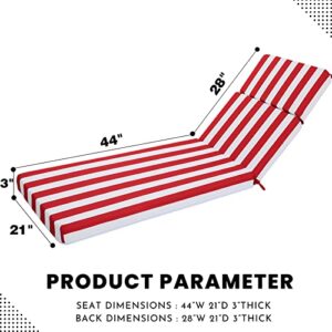 idee-home Chaise Lounge Cushions Outdoor, Lounge Chair Cushion for Outdoor Furniture, Sunbrella Lawn Chair Patio Cushion Replacement, Waterproof Thick Pool Chaise Cushion 72 inches (Striped Pattern)