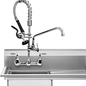 TBER Commercial Kitchen Faucet 8 Inch Center Wall Mount Sink Faucet for Restaurant Industrial 25" Height 12" Swivel Spout Pre-Rinse Sprayer Faucet for Compartment Sinks