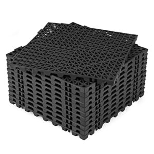 modular interlocking cushion 12 pcs 11.8" x 11.8" interlocking rubber floor drain holes non-slip splicing drainage mats for deck, shower, kitchen, drain pool, sauna bath, indoor outdoor (black)