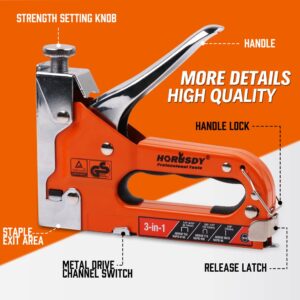 HORUSDY 3-in-1 Staple Gun Heavy Duty, Stapler Gun with 3000 Staples, Upholstery Staple Gun for Furniture, Wood, Carpet, Carpentry, DIY, Fixing Material, Decoration.