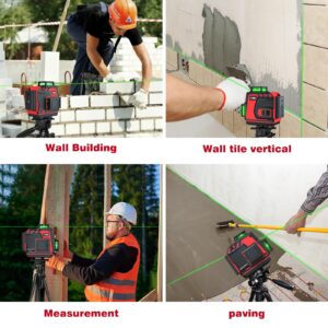 DILORD 16 Lines 120ft Laser Level, 4x360° Self Leveling, 4D Green Cross Line Phone and Remote Control for Construction and Picture Hanging, 2 Rechargeable Battery, Remote Controller, Stand Included