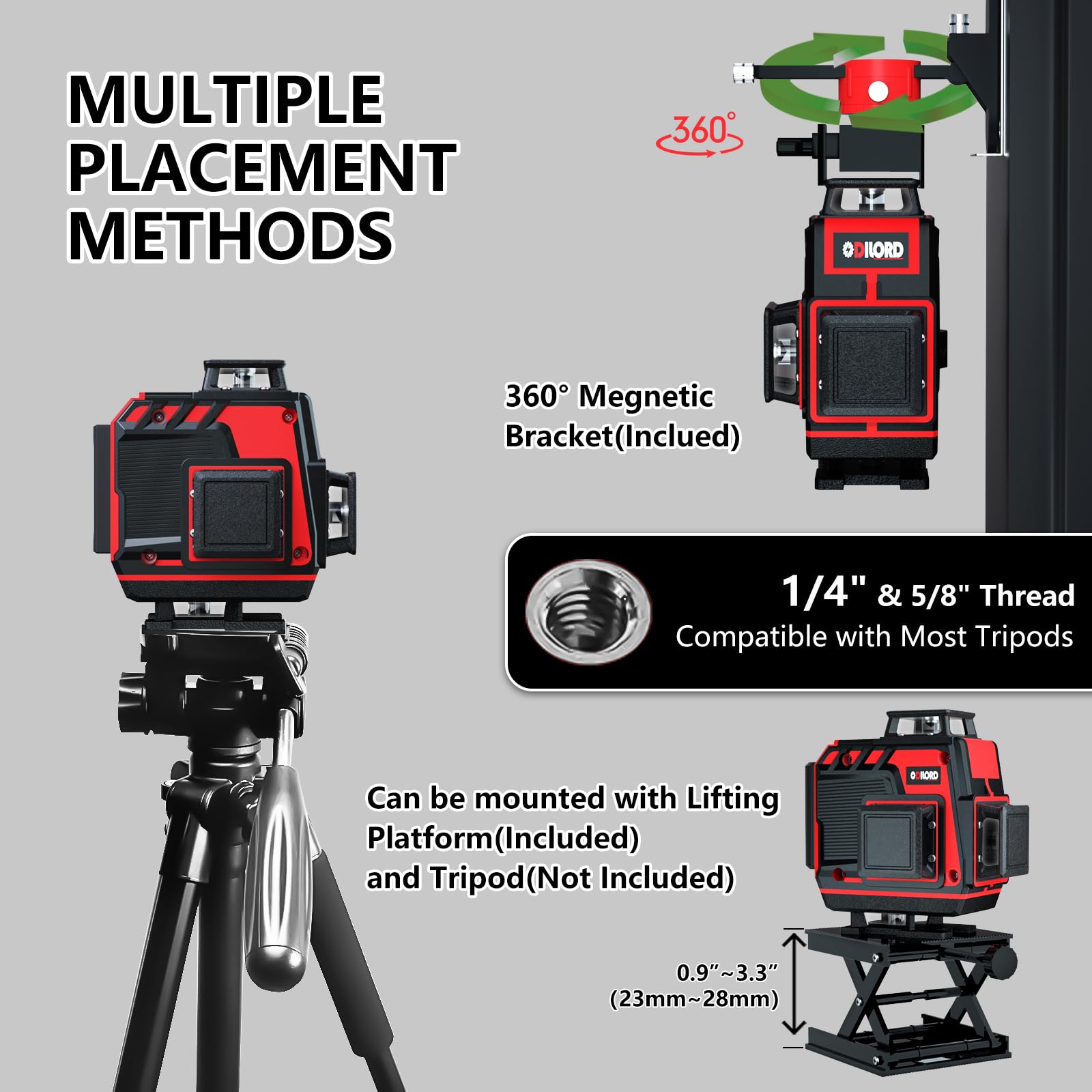 DILORD 16 Lines 120ft Laser Level, 4x360° Self Leveling, 4D Green Cross Line Phone and Remote Control for Construction and Picture Hanging, 2 Rechargeable Battery, Remote Controller, Stand Included