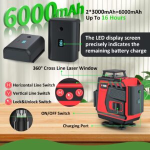 DILORD 16 Lines 120ft Laser Level, 4x360° Self Leveling, 4D Green Cross Line Phone and Remote Control for Construction and Picture Hanging, 2 Rechargeable Battery, Remote Controller, Stand Included